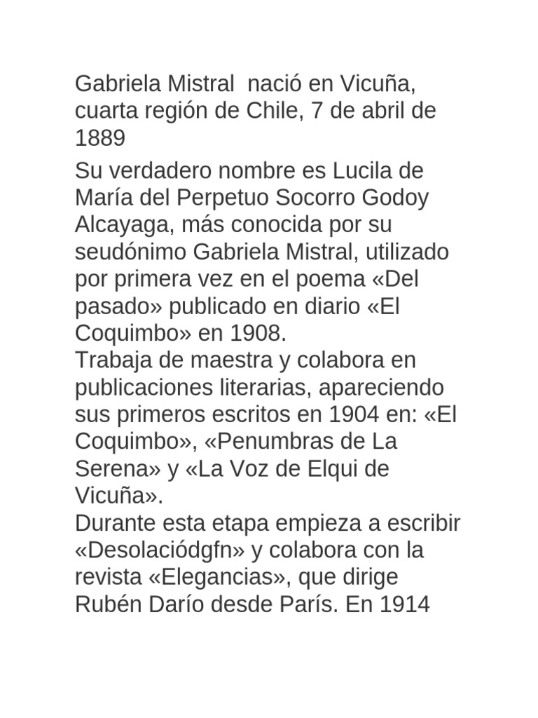 Gabriela Mistral Biografia | PDF