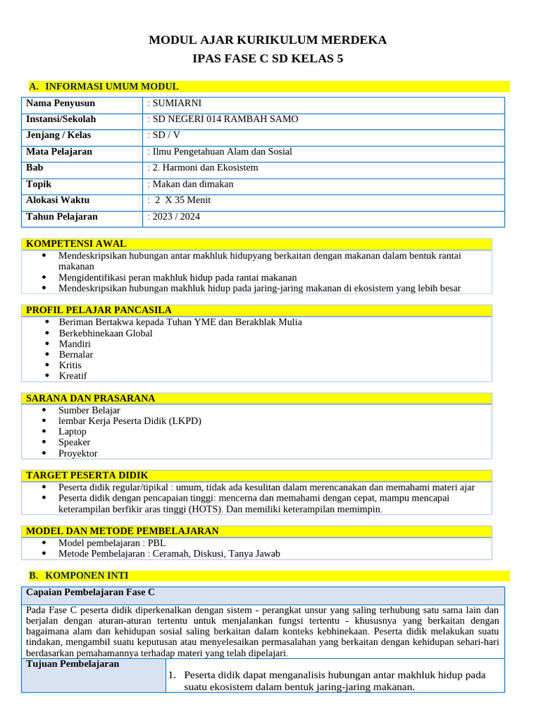 Modul Ajar Ukin Kls5 | PDF