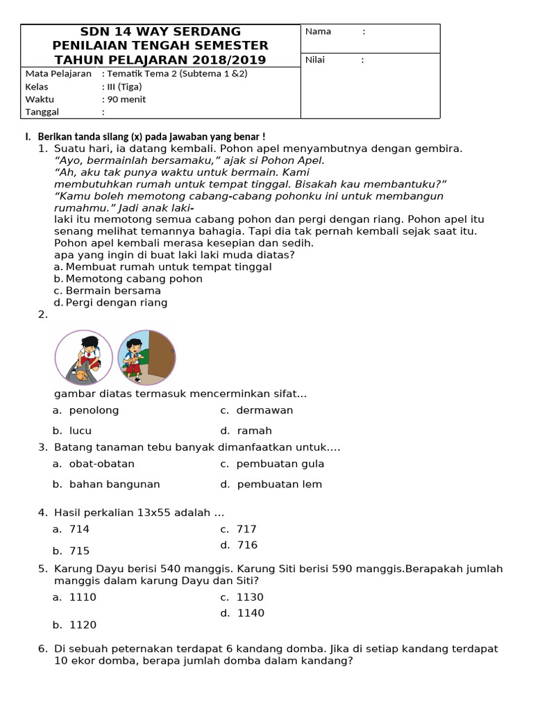 Soal PTS Tema 2 Kelas Iii | PDF | Cooking, Food & Wine | Home & Garden