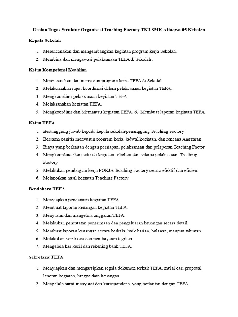 Uraian Tugas Struktur Tefa TKJ | PDF