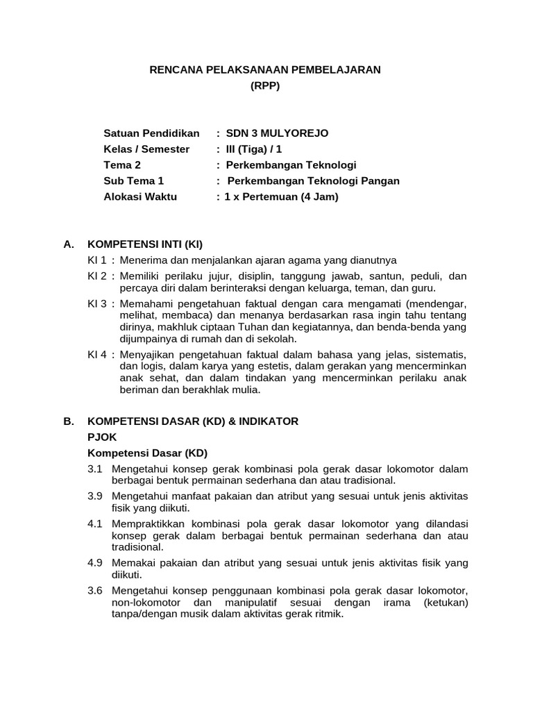 Kelas 3 RPP Tema 2 | PDF