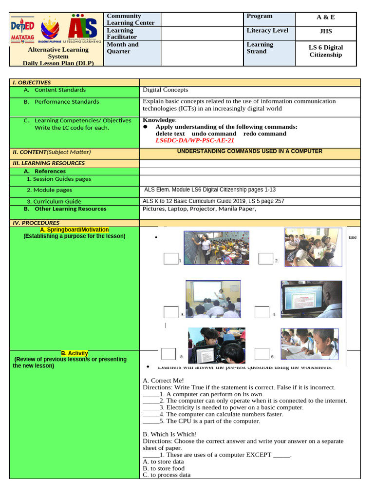 4-LS6-Understanding Command in Computer-DLP | PDF