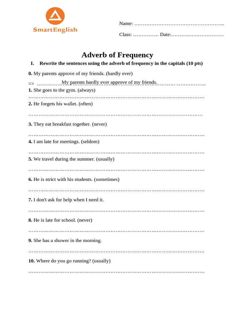 TEST - Adverb of Frequency | PDF