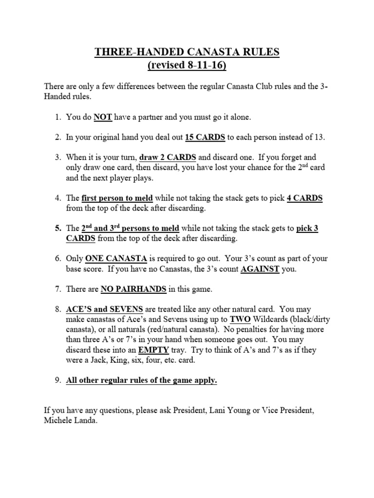 Three-Handed Canasta Rules Guide | PDF