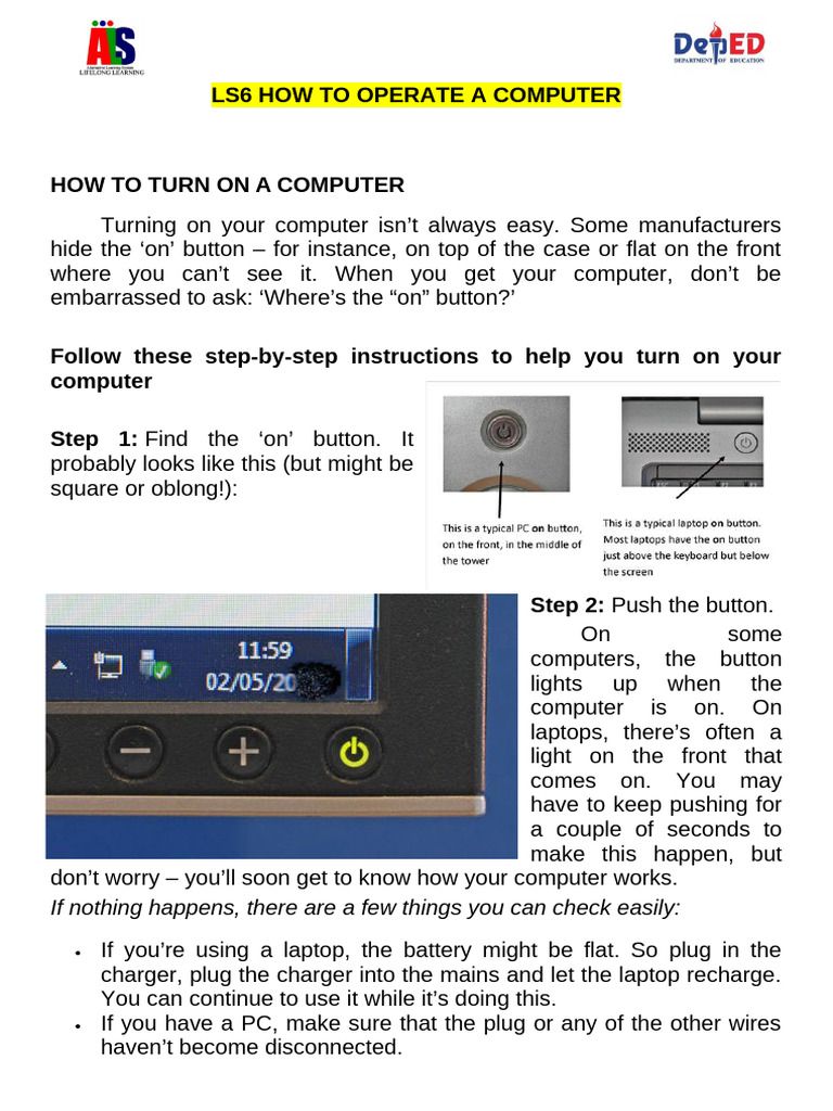 LS6 How To Operate A Computer | PDF