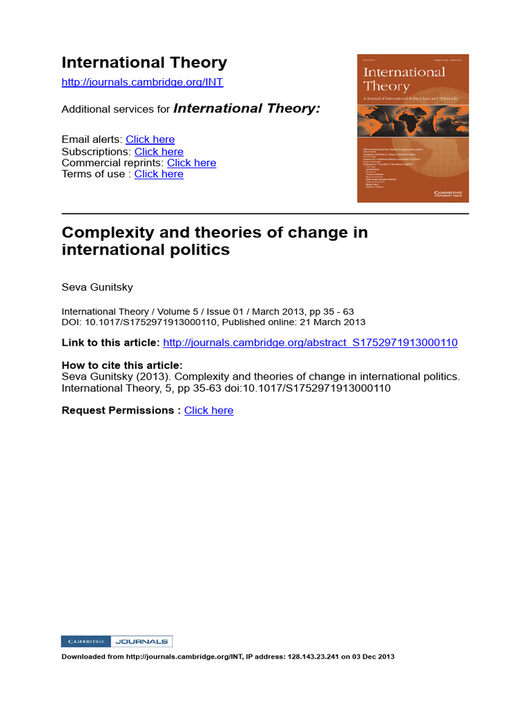 Complexity and Theories of Change in International Politics | PDF