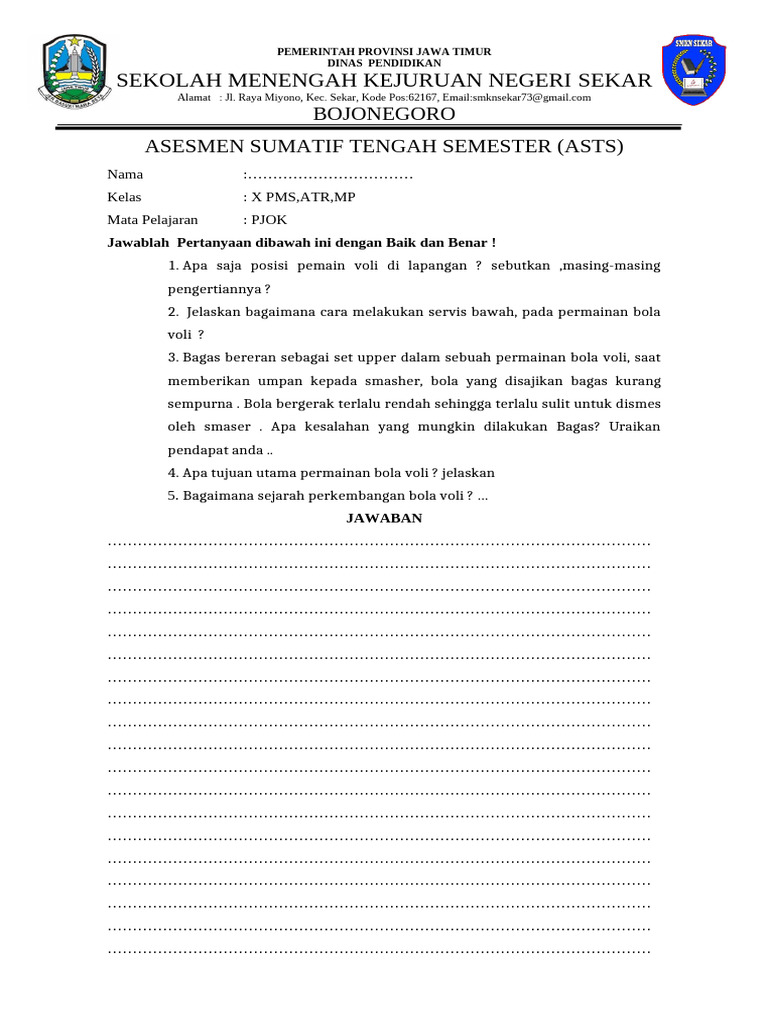Soal Pjok - M.arif Asts X, Atr, MP, BD1, BD2 | PDF