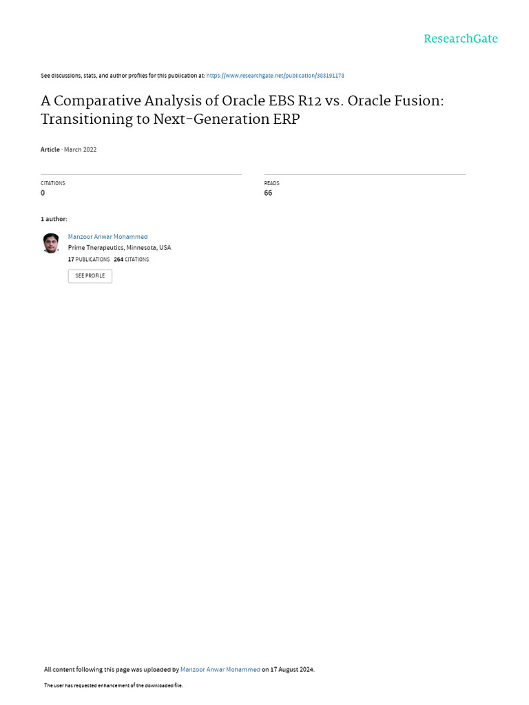 A Comparative Analysis of Oracle EBS R12 vs. Oracle Fusion: Transitioning To Next-Generation ERP ...