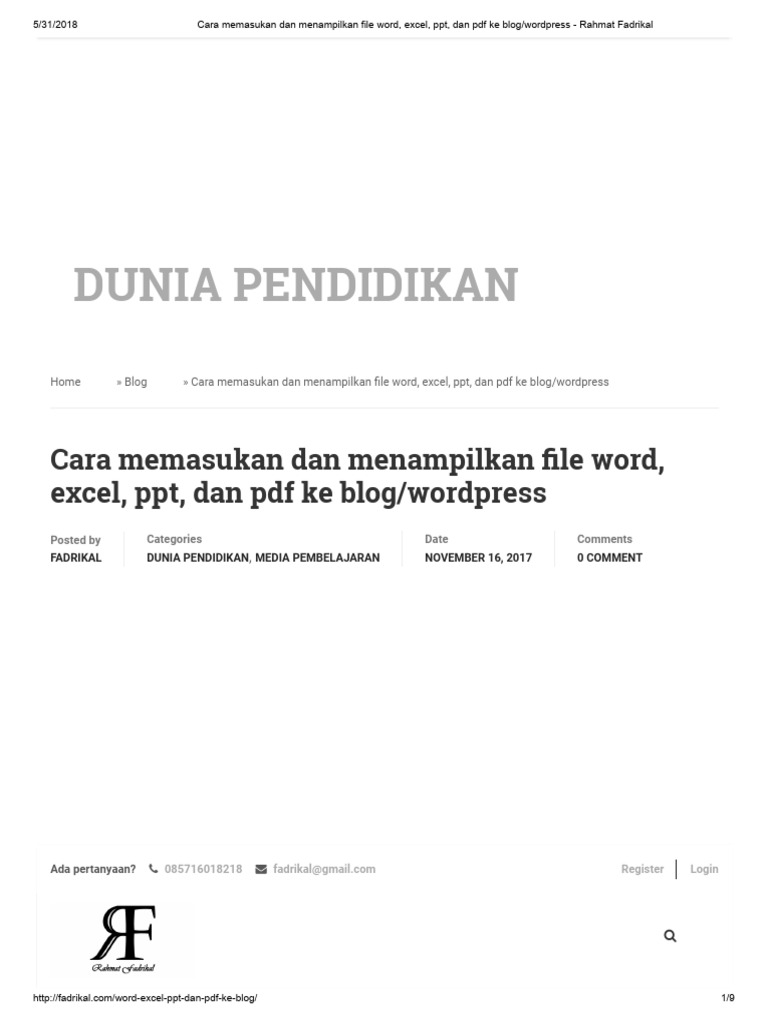 Cara Memasukan Dan Menampilkan File Word, Excel, Ppt, Dan PDF Ke Blog_wordpress - Rahmat ...