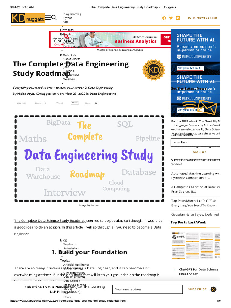 The Complete Data Engineering Study Roadmap - KDnuggets | PDF