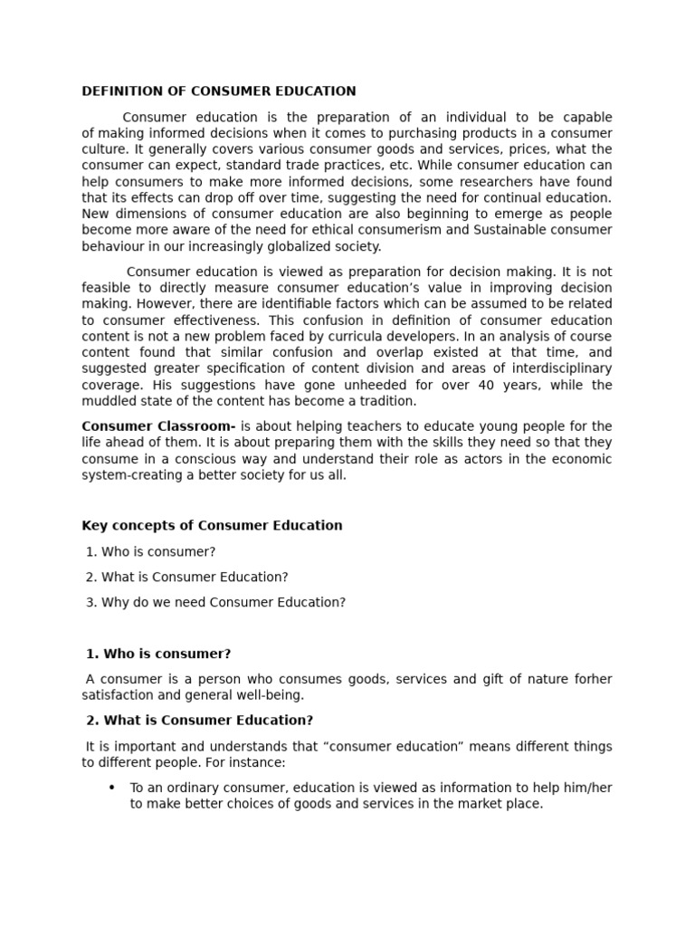 Definition of Consumer Education | PDF