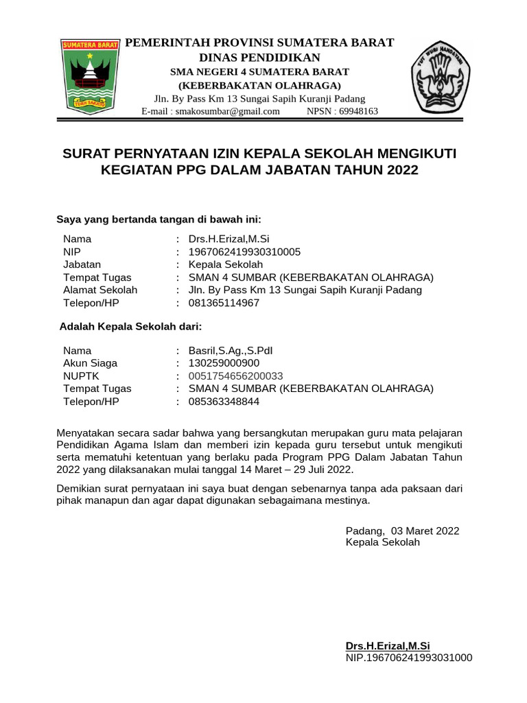 Surat Pernyataa PPPG Pak Bas | PDF