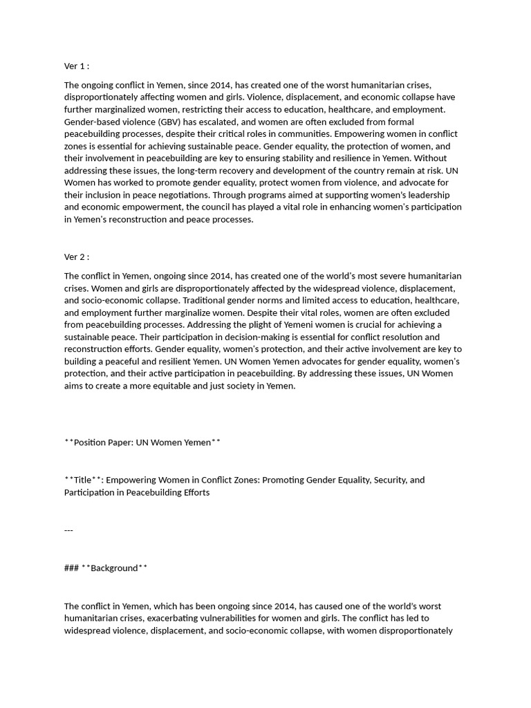 Position Paper UN Women Yemen | PDF
