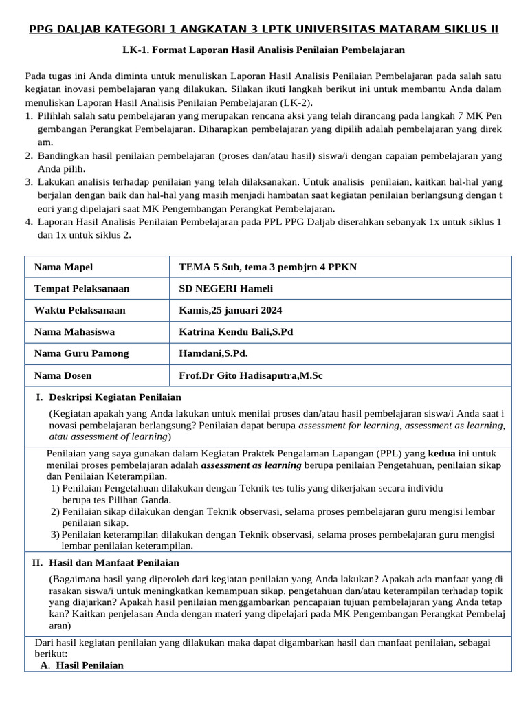 LK 1 Hasil Asesmen Pembelajara Siklus 2 | PDF