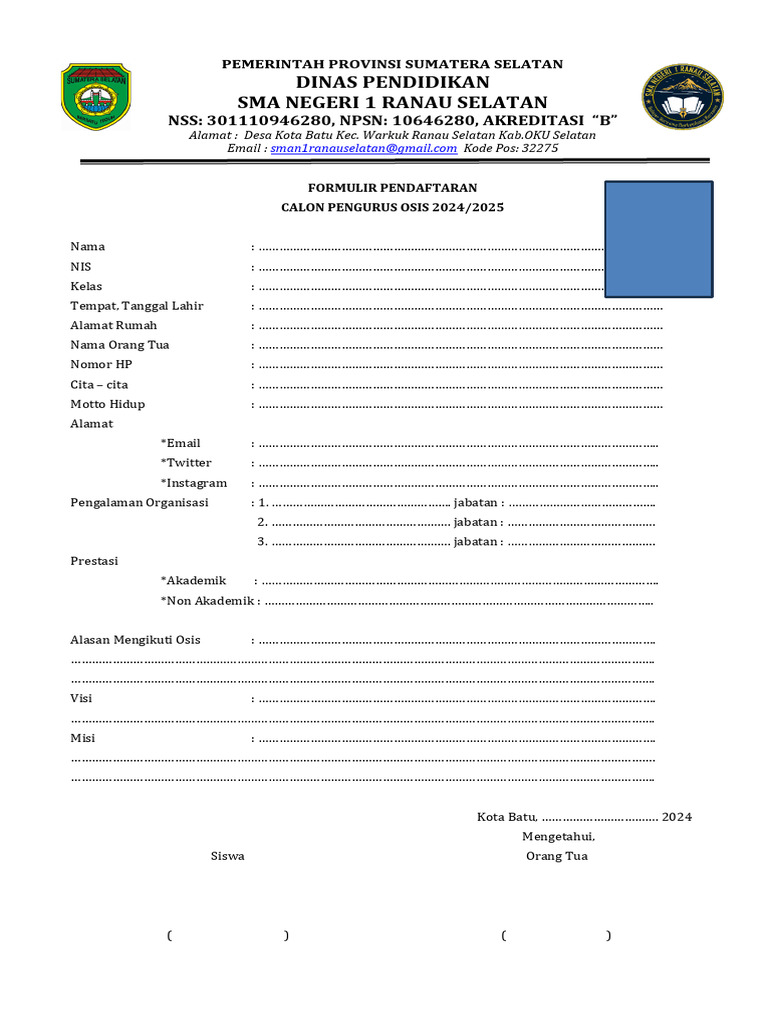 Formulir Pendaftaran Osis 2022 2023 | PDF