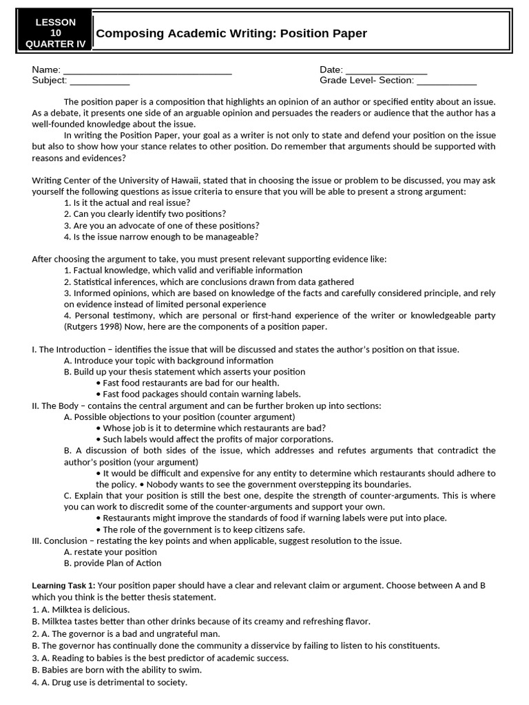 Activity Sheet 10 - Q4 - RWS | PDF | Argument | Career & Growth