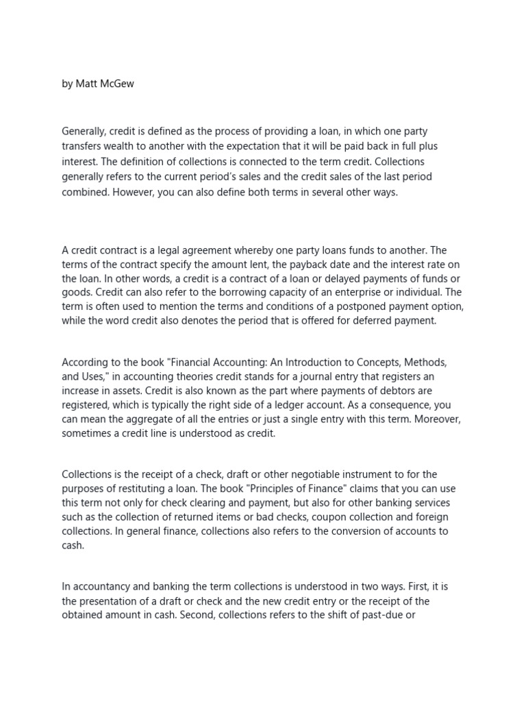 Definition of Credit and Collections | PDF