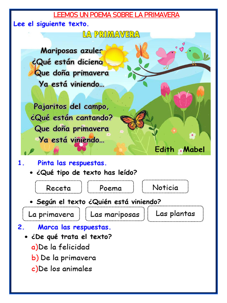 FICHA LEEMOS UN POEMA A LA PRIMAVERA | PDF