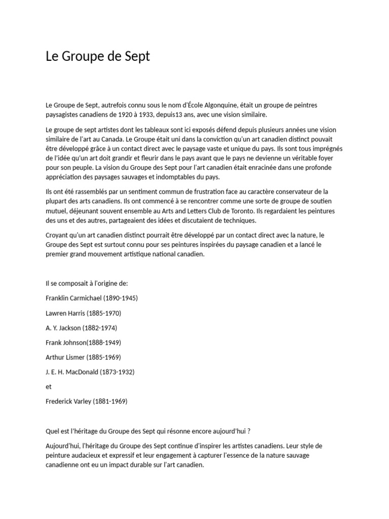 Le Groupe de Sept | PDF