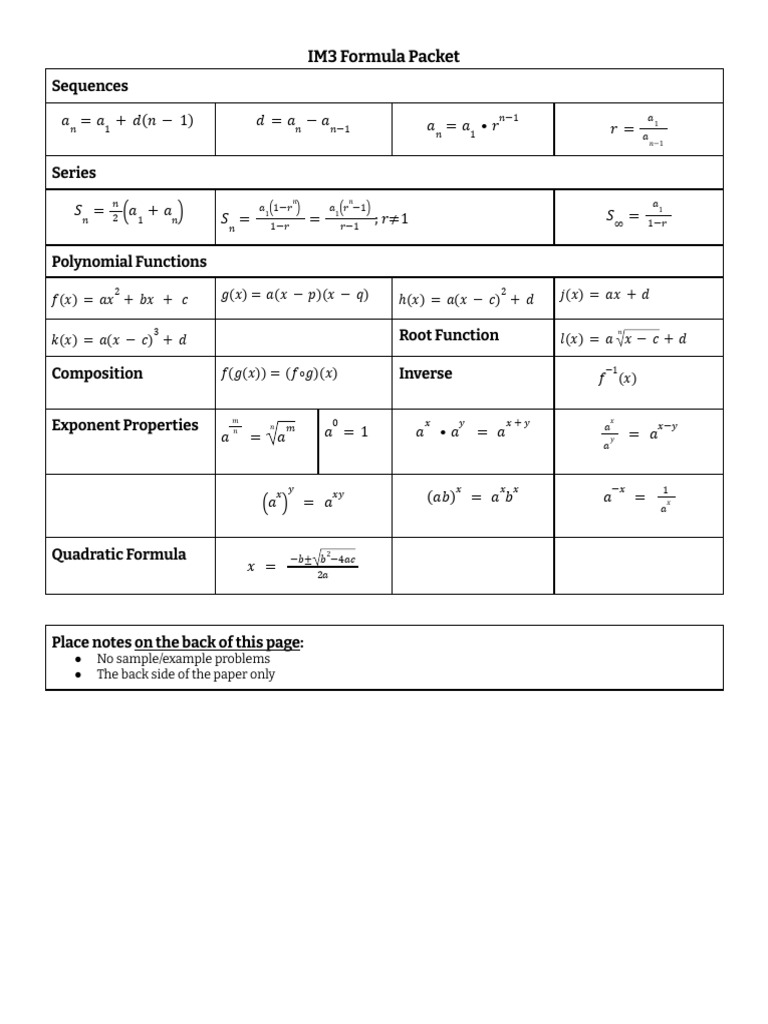 IM3 Formula Packet | PDF
