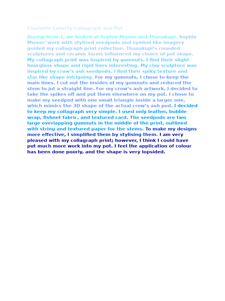 Artist reflection statement - pot + collagraph | PDF