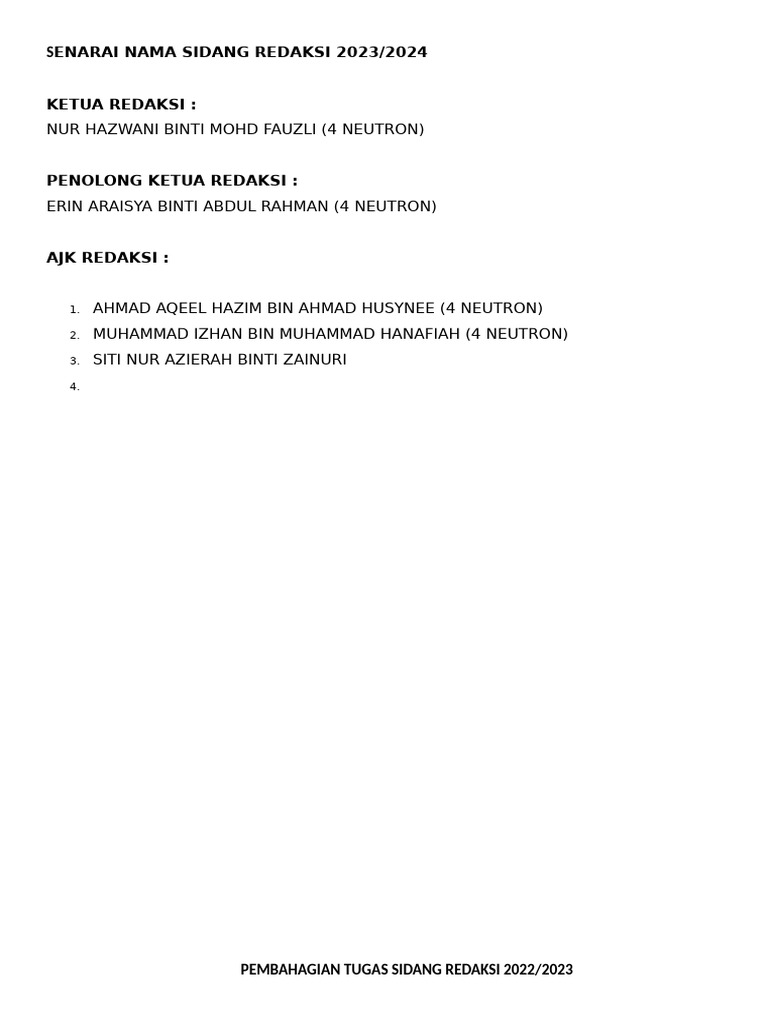 Senarai Nama Sidang Redaksi 2023 | PDF