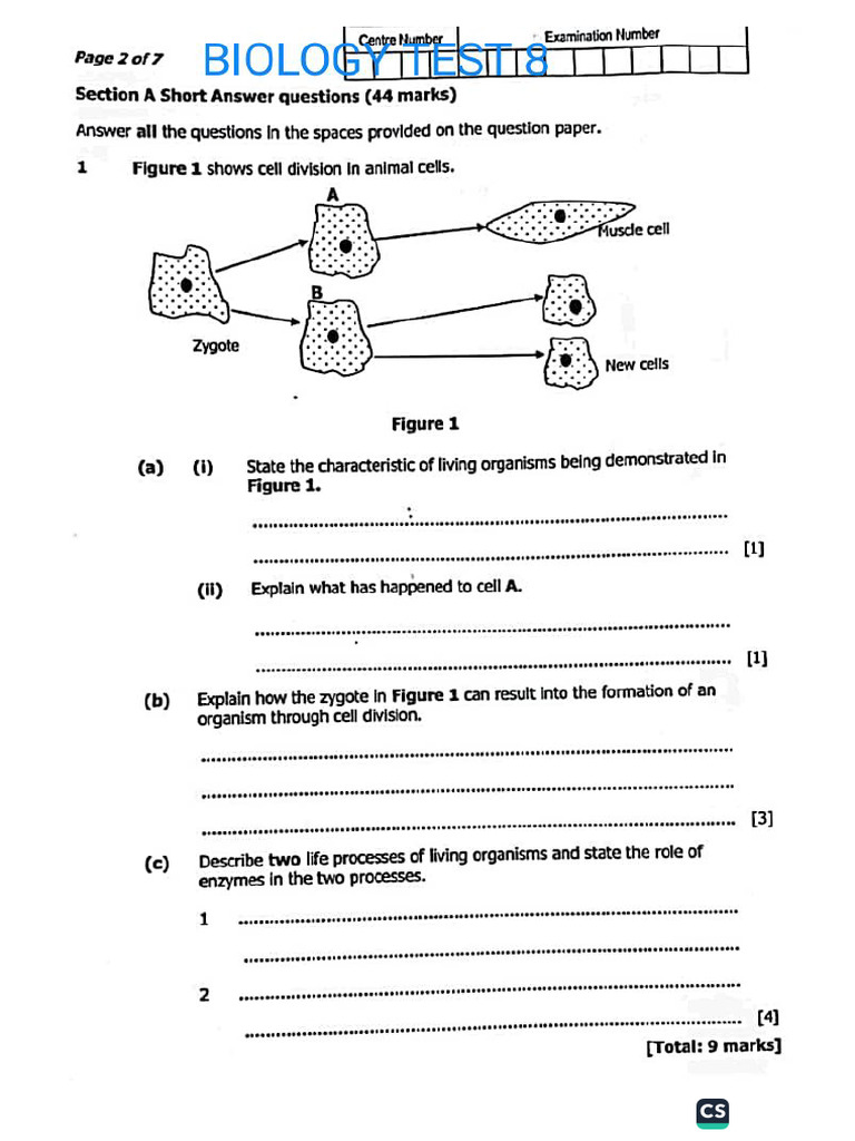 BIOLOGY TEST 8 With Answers | PDF