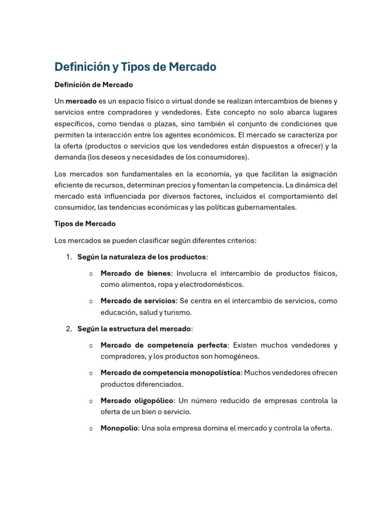 Definición y Tipos de Mercado | PDF | Mercado (economía) | Oferta ...