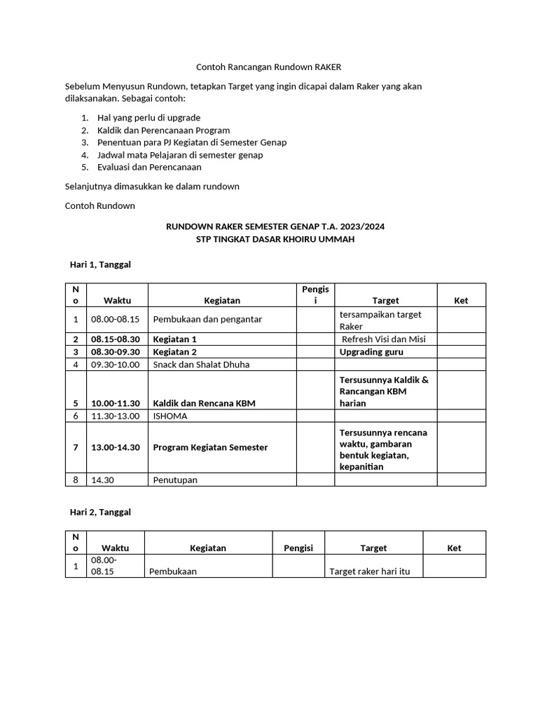 Contoh Rancangan Rundown RAKER (3) (3) | PDF