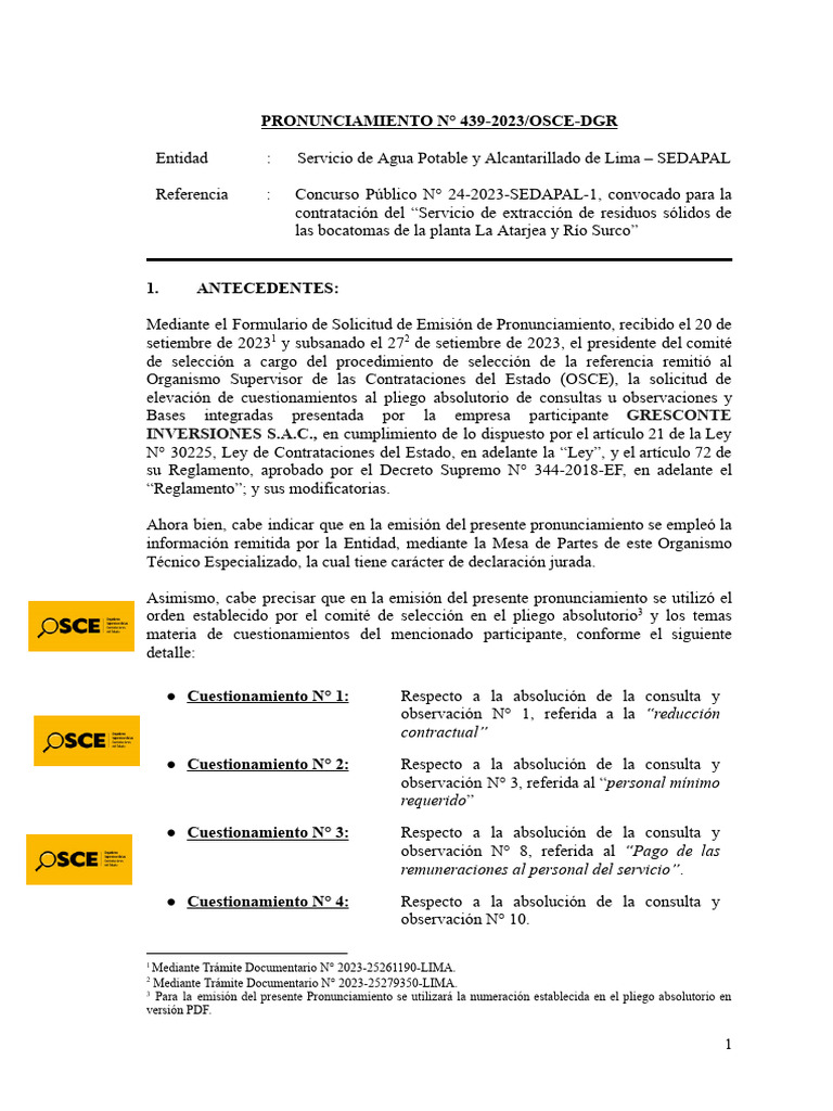 Pronunciamiento #439-2023-OSCE-DGR | PDF