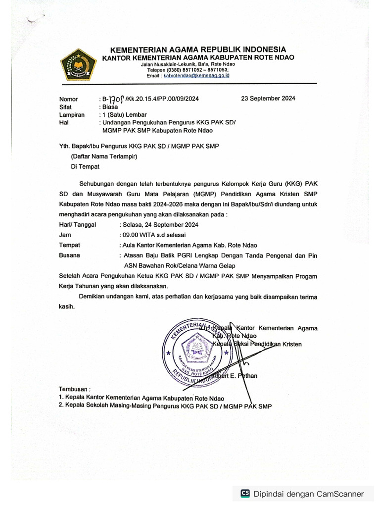 Undangan Pengukuhan Pengurus KKG PAK SD MGMP PAK SMP | PDF