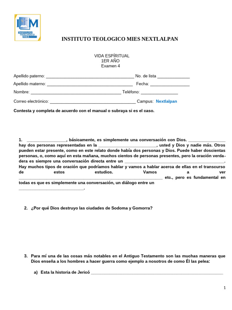 Examen de Vida Espiritual - 1er Año | PDF | Religião e Espiritualidade