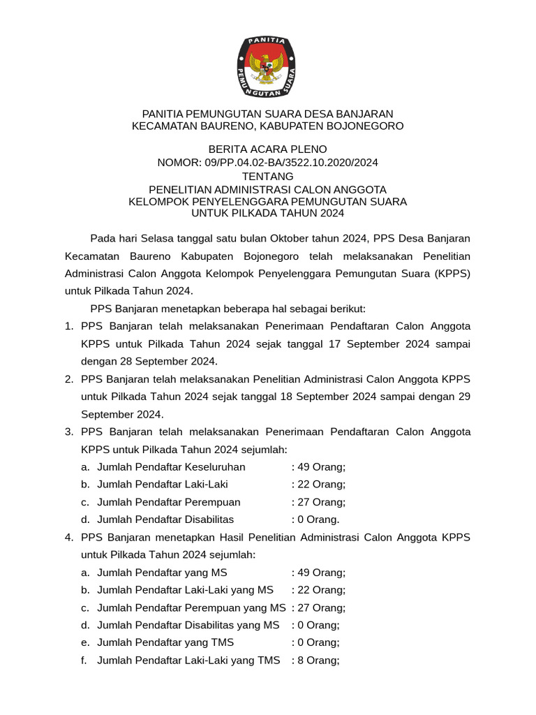 0 Berita Acara PPS Penelitian Administrasi KPPS | PDF