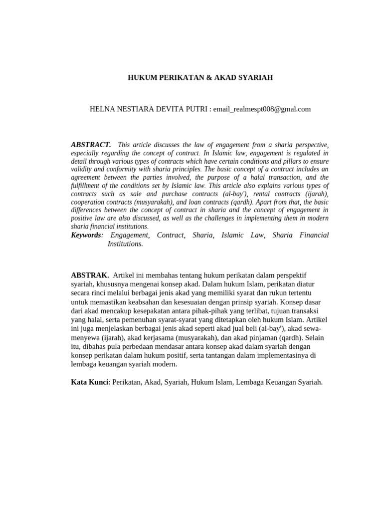 Artikel HUKUM PERIKATAN & AKAD SYARIAH | PDF