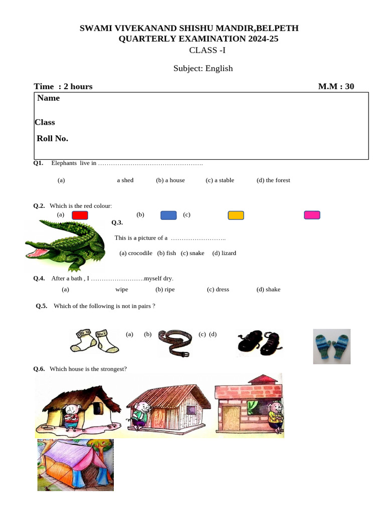 CBSE Class - 1 English Set - 1 Question Pa Per | PDF | Language ...
