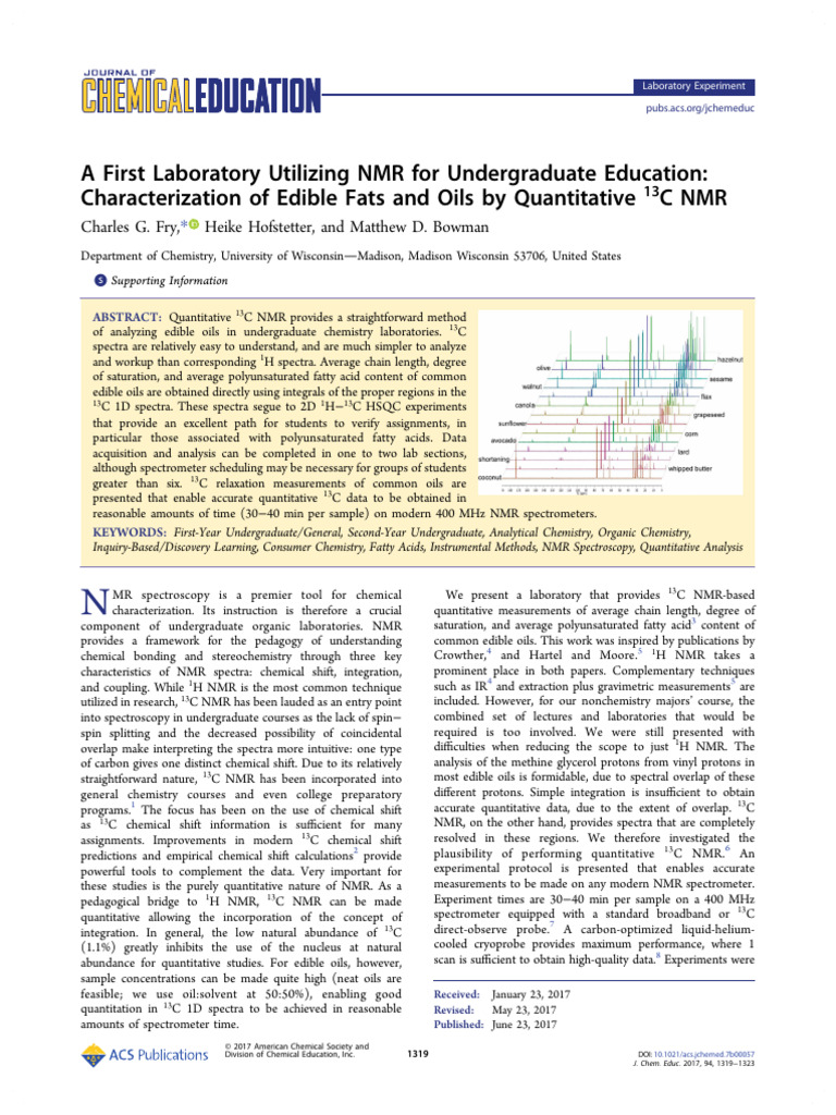 A First Laboratory Utilizing NMR For Undergraduate Education ...