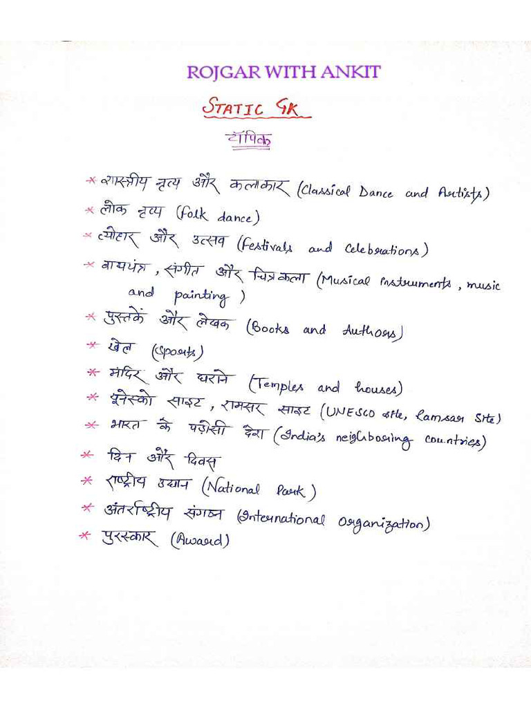 RAW Static GK Class - 1 | PDF