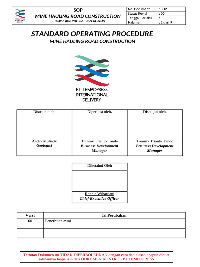 Mine Hauling Road Construction SOP | PDF