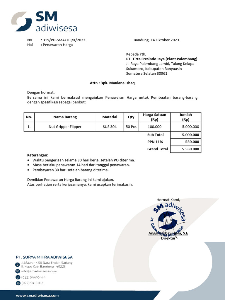 PENAWARAN NUT GRIPPER FILLER ADIWISESA | PDF