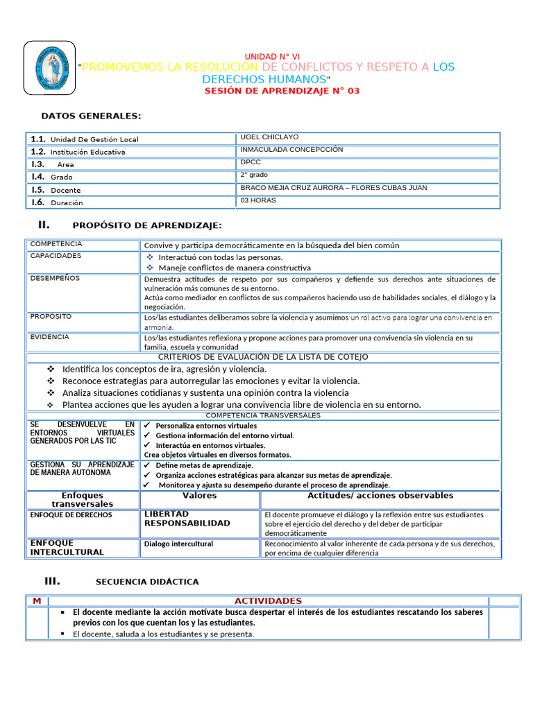 3°ses. DPCC de Vi Unidad 2°grado | PDF