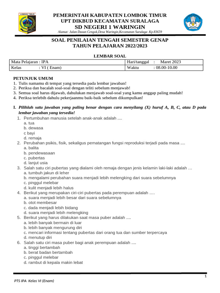 PTS Mapel Ipa K-13 | PDF