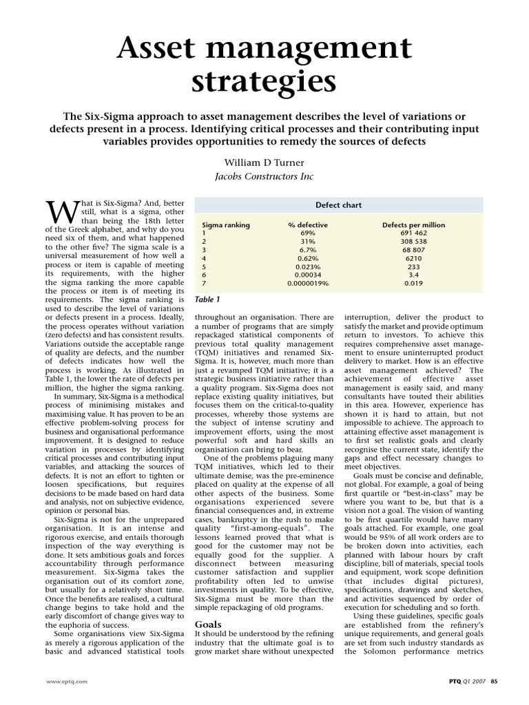Six-Sigma in Asset Management Strategies | PDF | Reliability Engineering