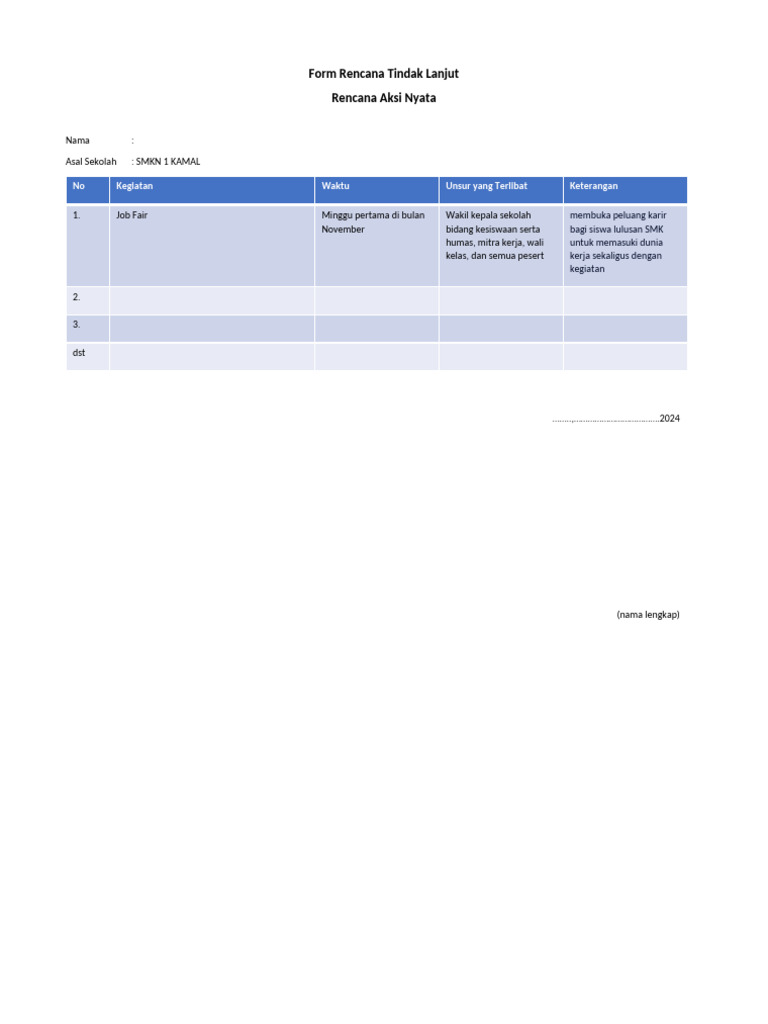 Form Rencana Tindak Lanjut - P5 | PDF