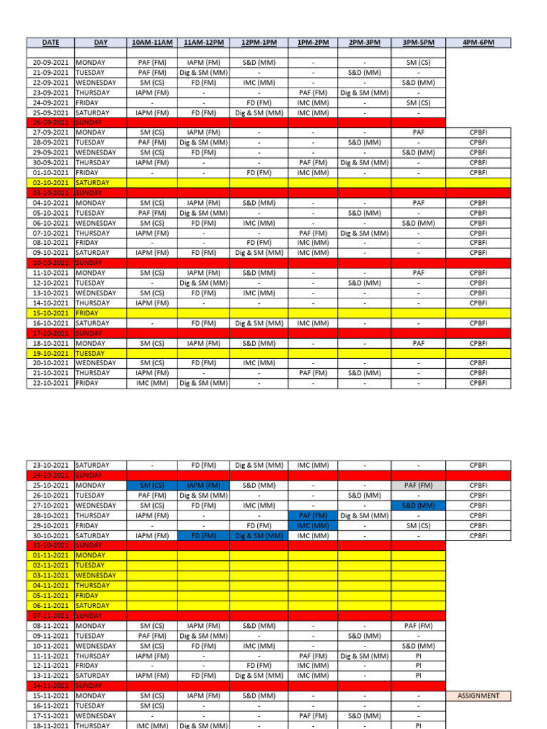 Time Table (FM+MM) | PDF