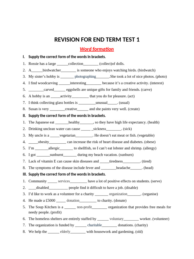 REVISION FOR END TERM TEST 1. Cho D NG Đúng C A T | PDF