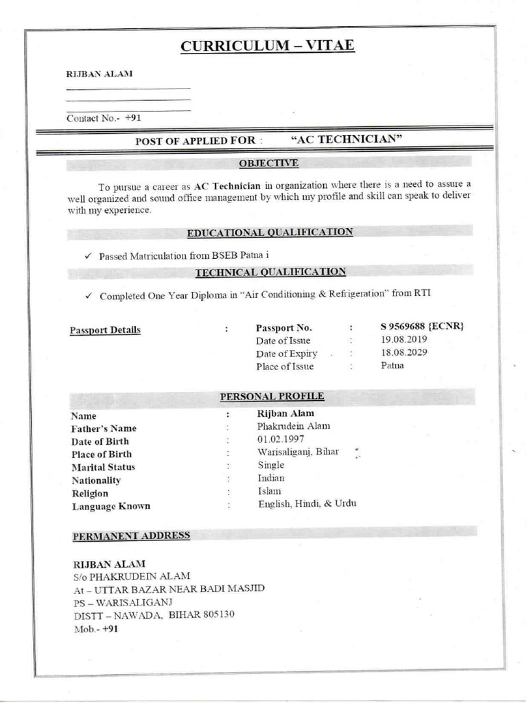 RIJBAN ALAM AC TECHNICIAN Compressed High | PDF