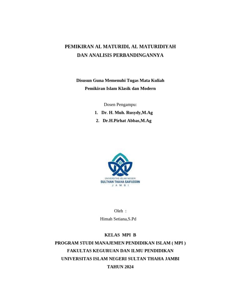 Aliran Al Maturidi, Al Maturidiyah Dan Analisis Perbandingannya | PDF
