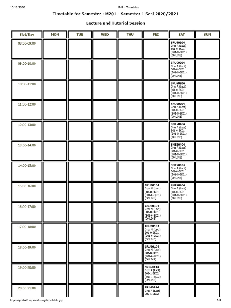 IMS - Timetable | PDF