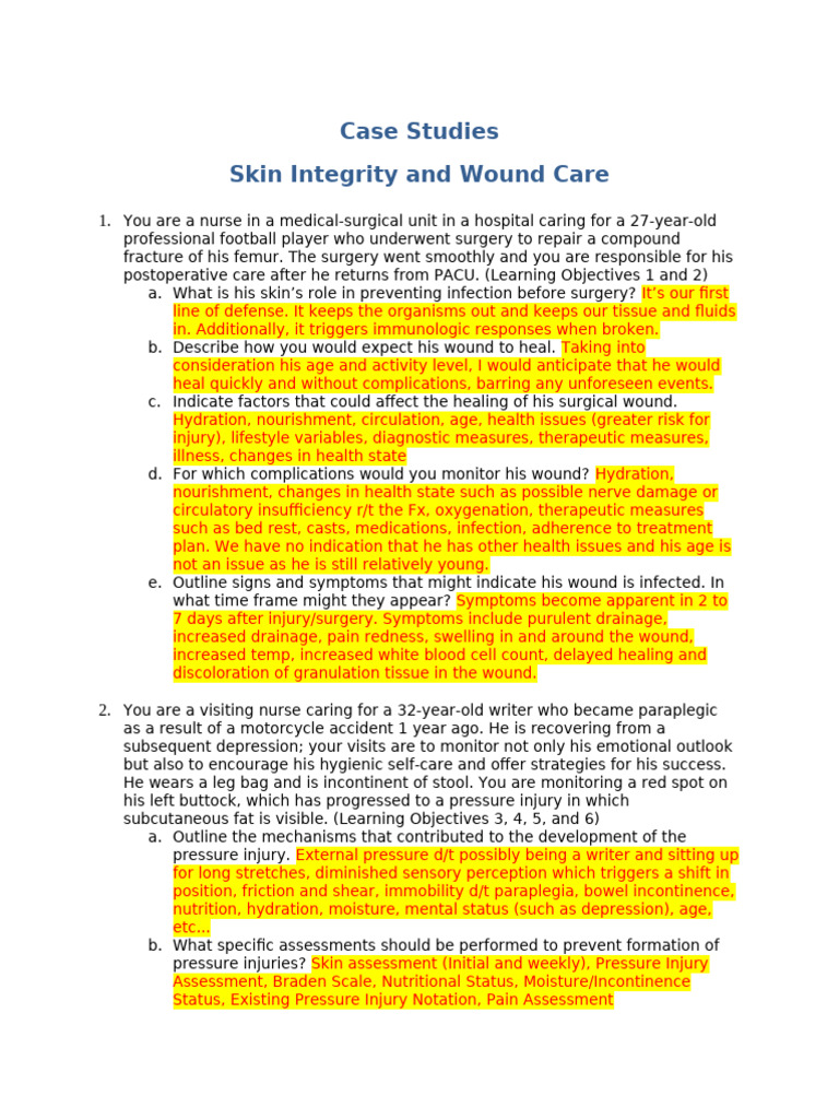 Skin and Wound Case Studies Activity | PDF
