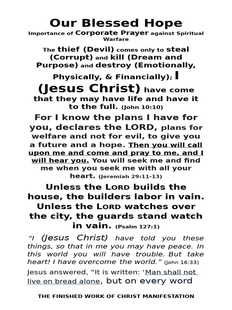 Our Blessed Hope - Importance of Corporate Prayer | PDF